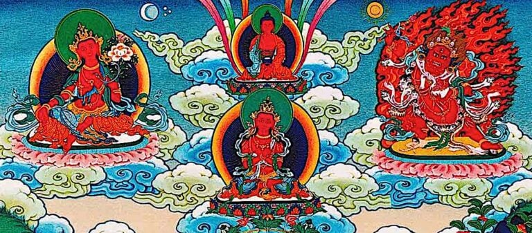 Buddha-Weekly-Amitabha with Red Chenrezig Avalokiteshvara, Hayagriv and ...